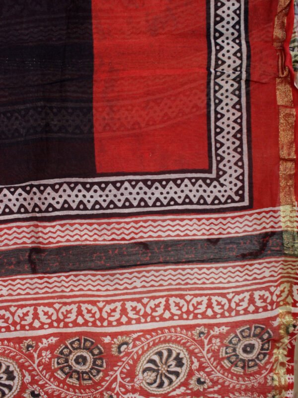 Red and Black Block-print silk-cotton dupatta – Shilphaat.com