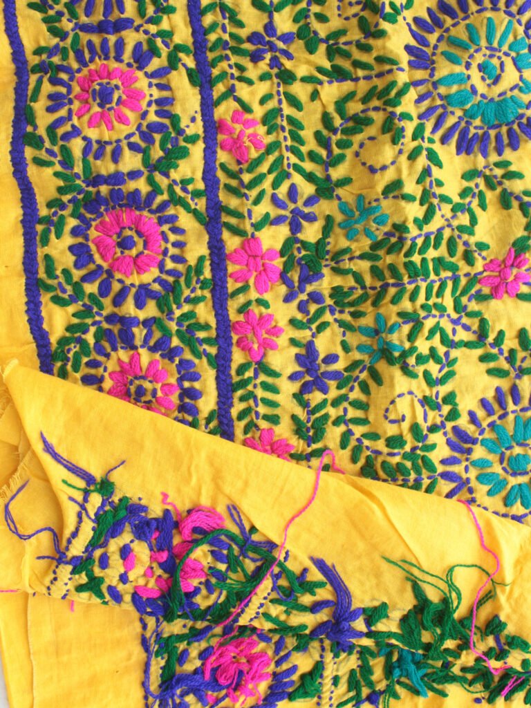 Yellow Fulkari Embroidered Salwar Fabric – Shilphaat.com