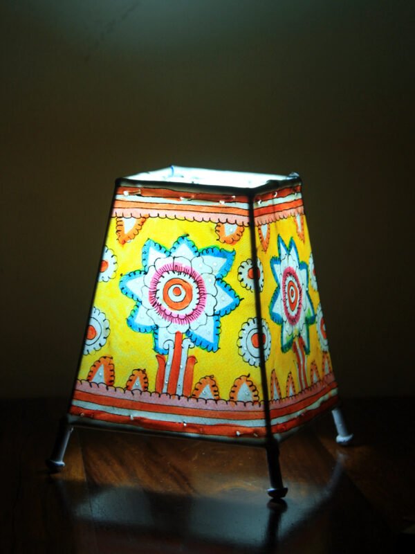 Yellow Trapezoid small Tholu-Bommalata Table lamp – Shilphaat.com