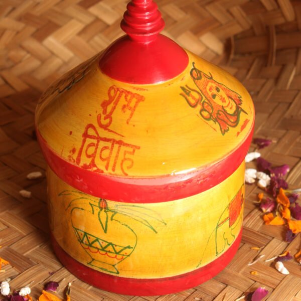 Peacock, Ganesha, Vishnu Shlok on Yellow sindur box – Shilphaat.com