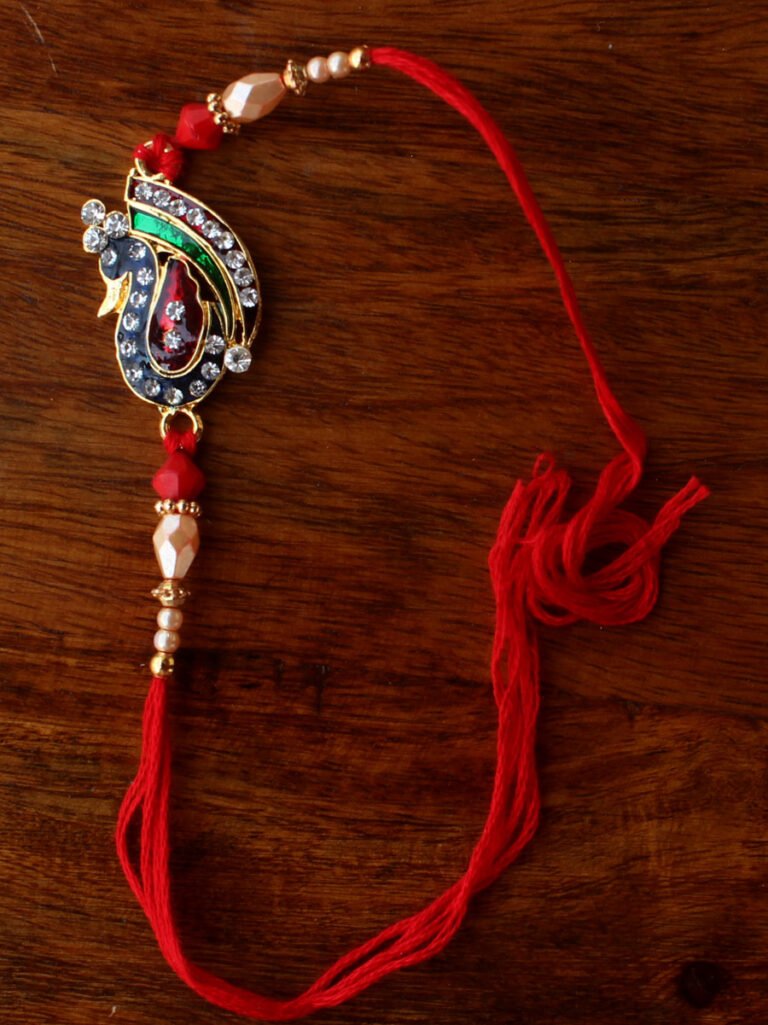 Metallic Peacock With Crystal Rakhi