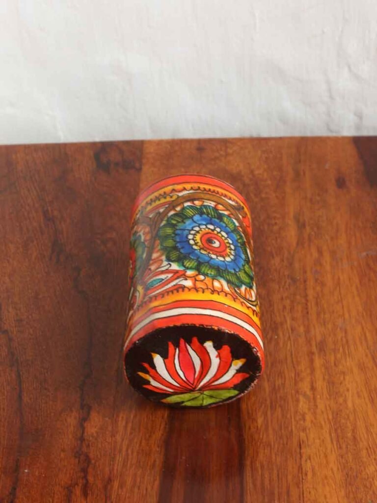 Flowers painted Leather Pen Stand – Shilphaat.com