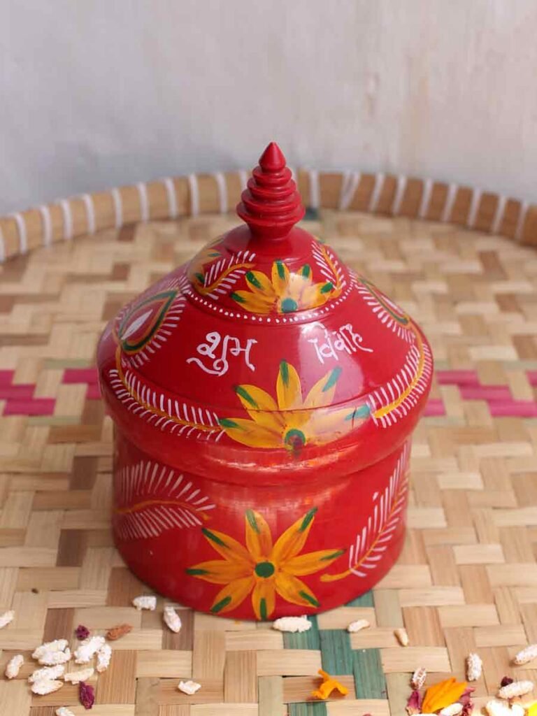 Red Handpainted wooden Sindur Box – Shilphaat.com