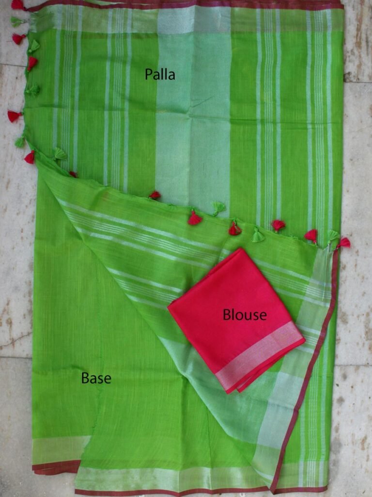 Dhani Green Linen cotton Saree – Shilphaat.com