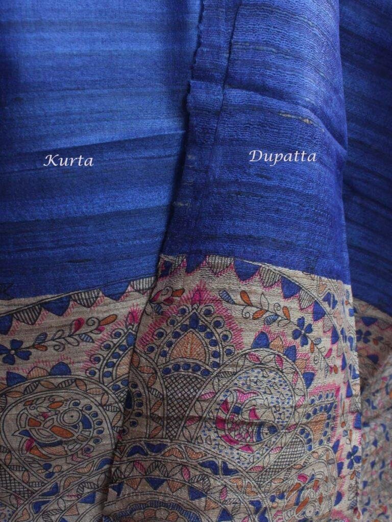 Royal Blue Madhubani Tussar Kurta-dupatta set – Shilphaat.com